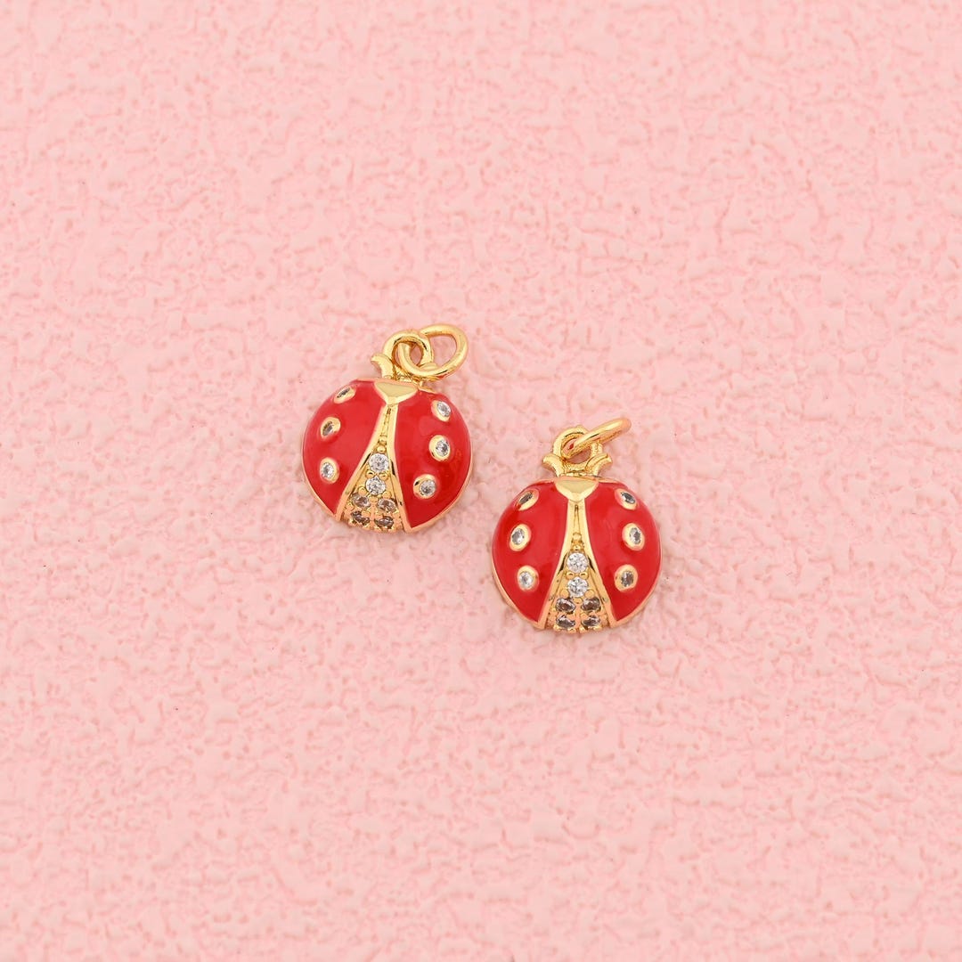 18K Gold Filled Red Ladybug Pendant Charm With CZ Stones for Fun Spring ...