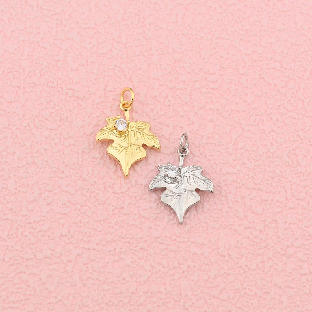 Shiny Maple Leaf Pendant in 18K Gold Filled Featuring a Petite Zircon ...