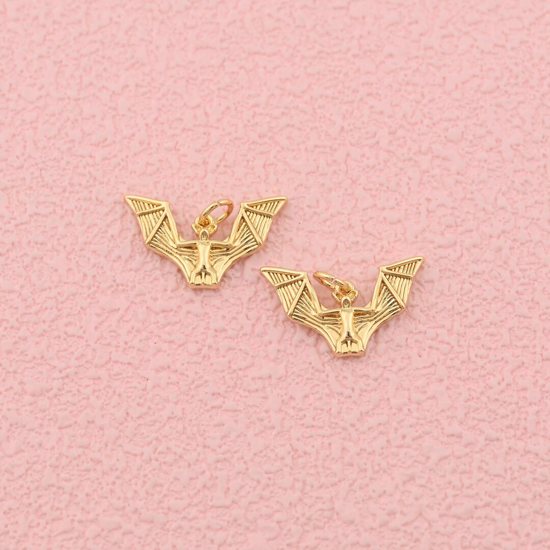 18K Gold Filled Bat Charm With Detailed Wing Lines and Bold Gothic ...