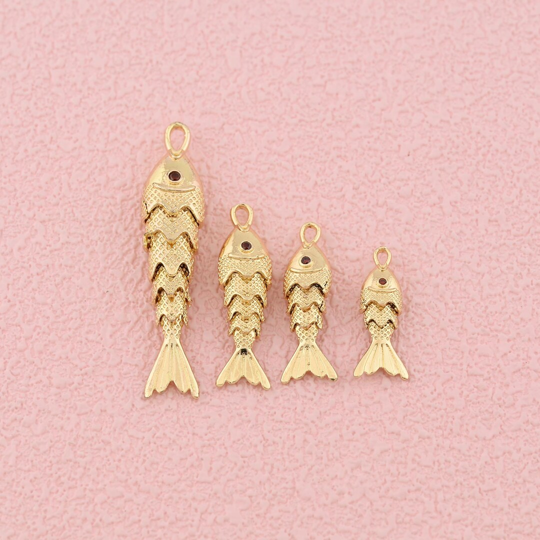 Creative Movable Fish Bone Pendant Charms in Gold Tone for DIY Handmade ...