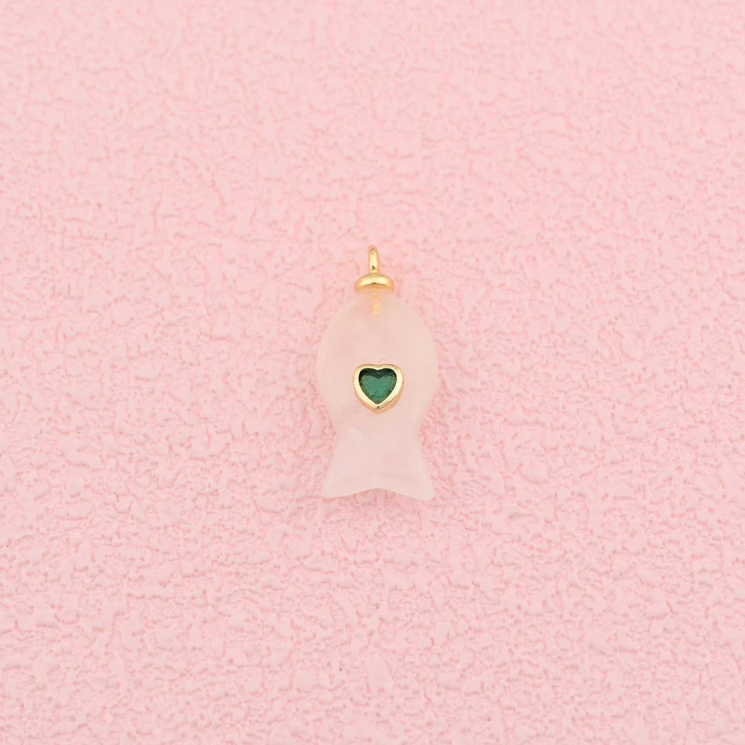 Pink Crystal Fish Pendant With Heart Zircon Inlay 18K Gold Filled Charm ...