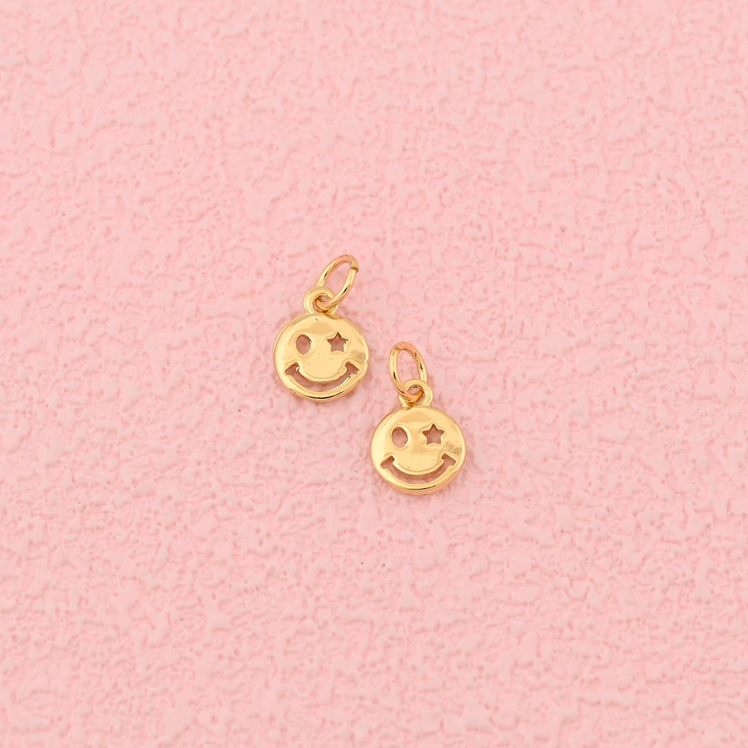 Playful 18K Gold Filled Smiley Face Pendant With Star Eye Detail Fun ...