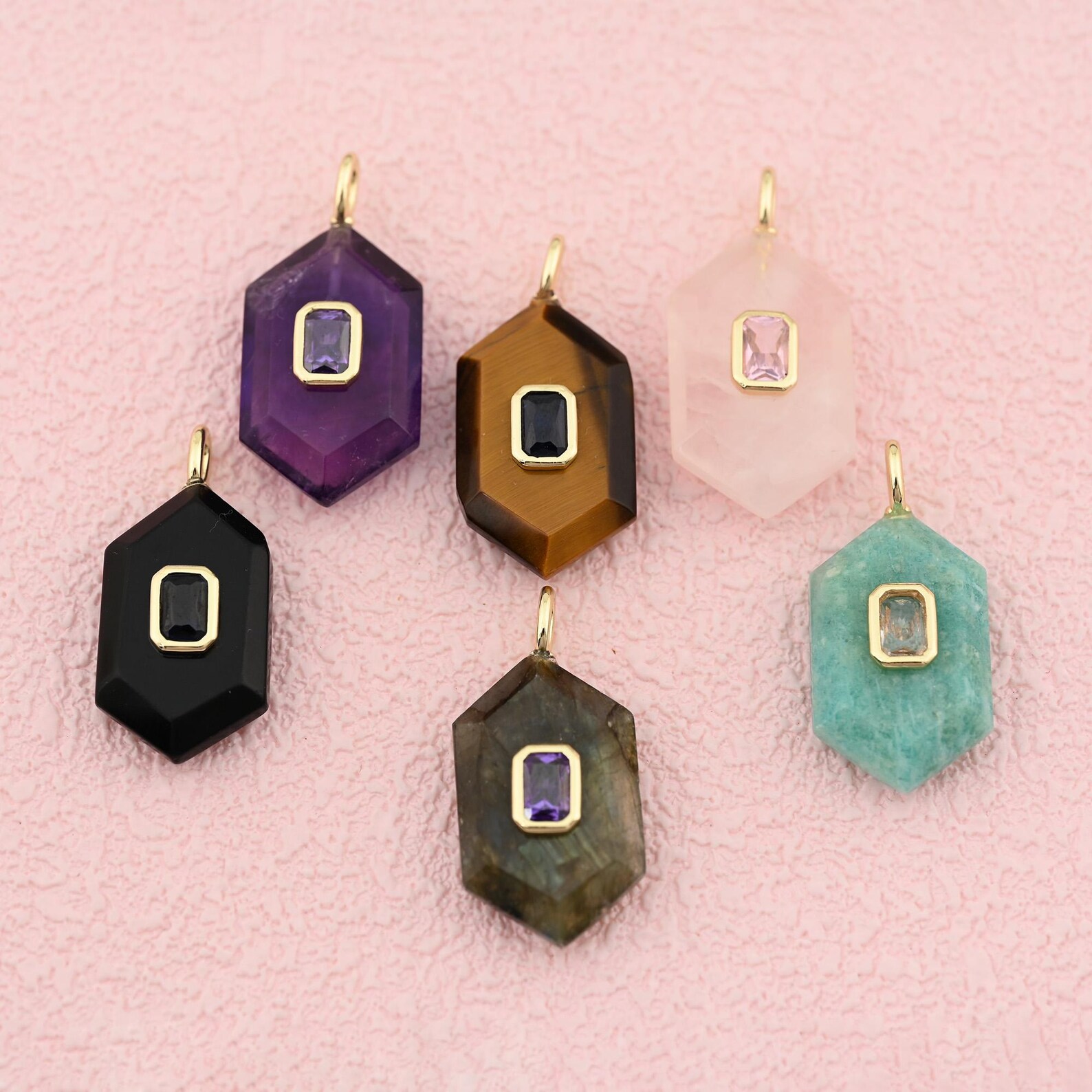 Faceted Hexagon Cut Natural Stone Pendant for Statement Necklaces and ...