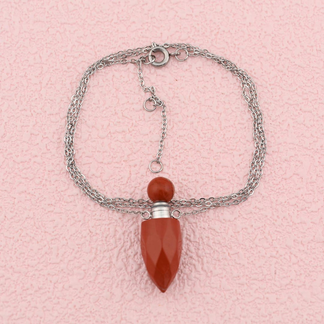 Faceted Red Stone Cone Perfume Bottle Charm for Refillable Fragrance ...