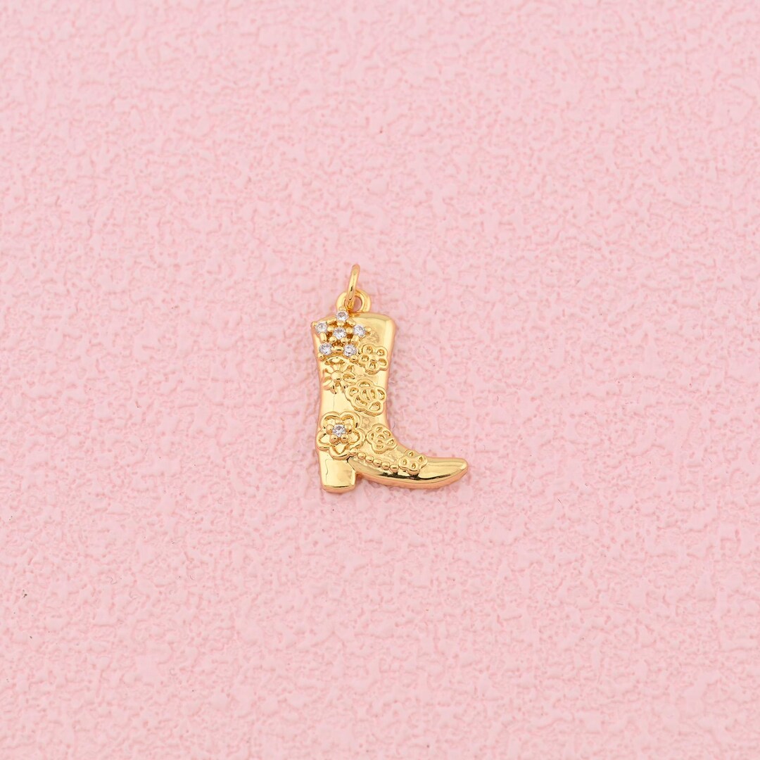 Charming 18K Gold Filled Cowboy Boot Pendant With Floral Patterns and ...