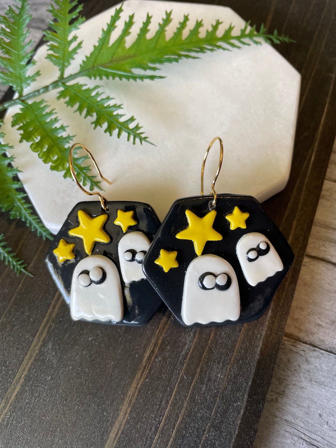 Handmade Polymer Clay Ghosts and Stars Earrings - Etsy