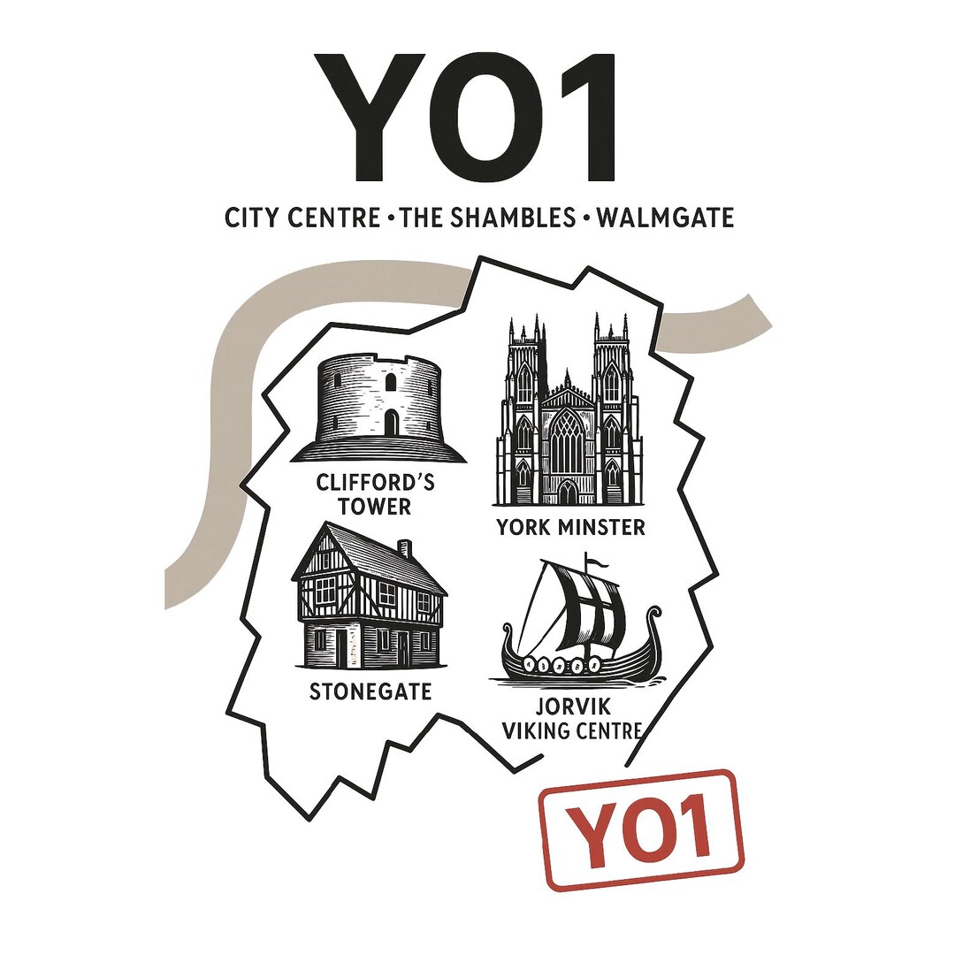 YO1 York Postcode Wall Art Print Digital Download - Etsy UK