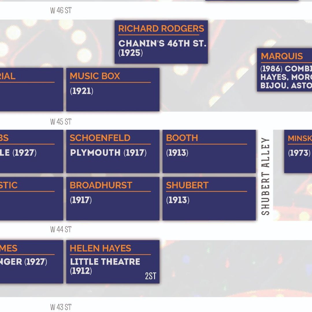 Broadway Map History Edition: All Theaters Original Names + Year Built ...