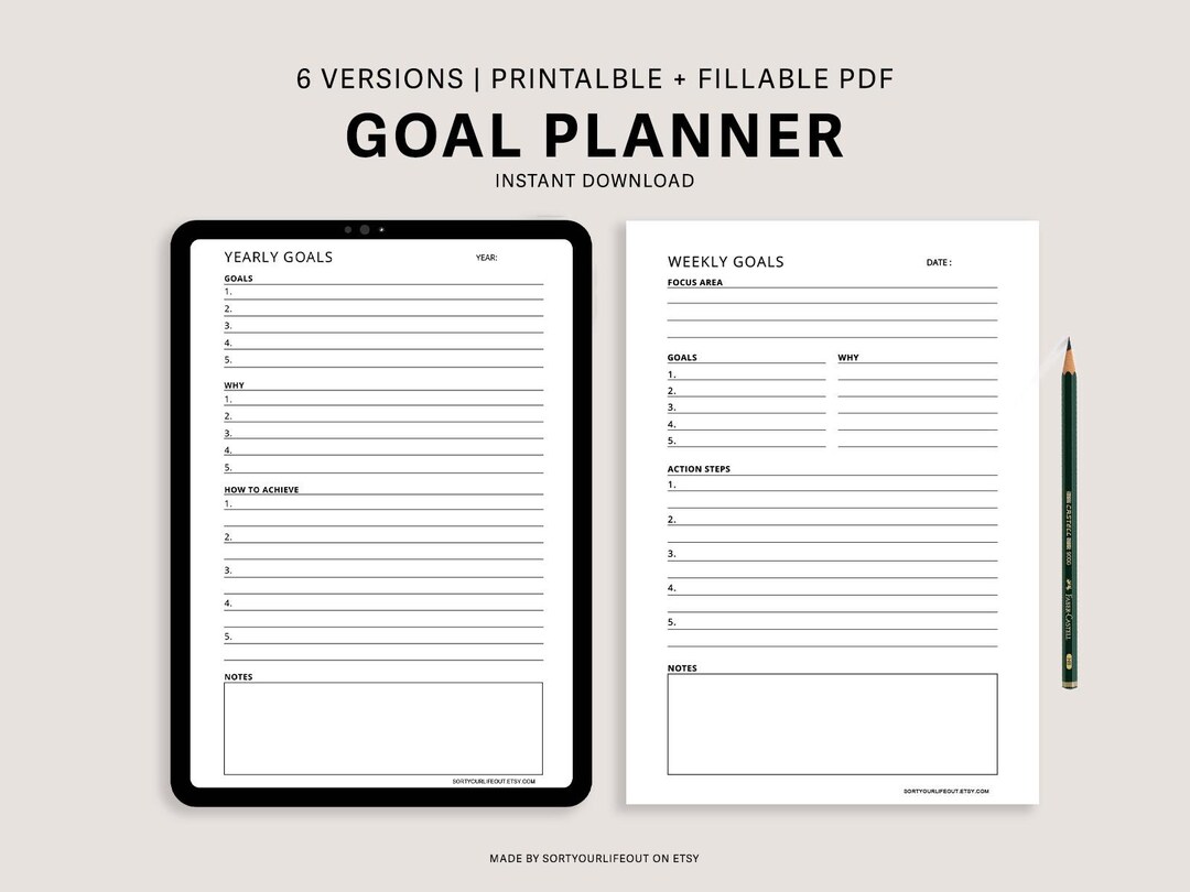 Goal Planner Printable PDF, Fillable Goal Tracker, A4 A5 Letter Size ...