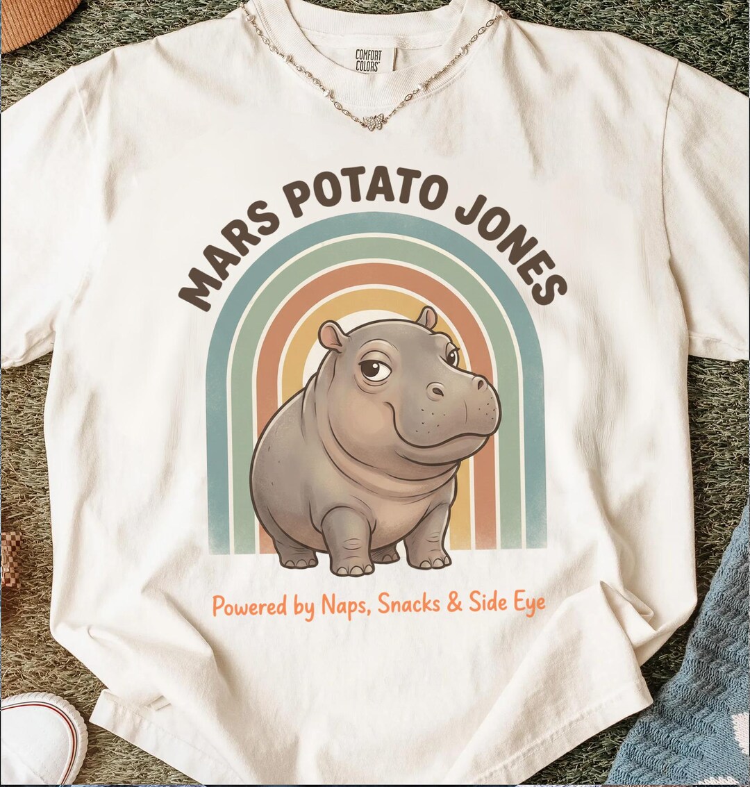 Mars Potato Jones Hippo T-shirts, Cute Hippopotamus Tee, Naps Snacks ...