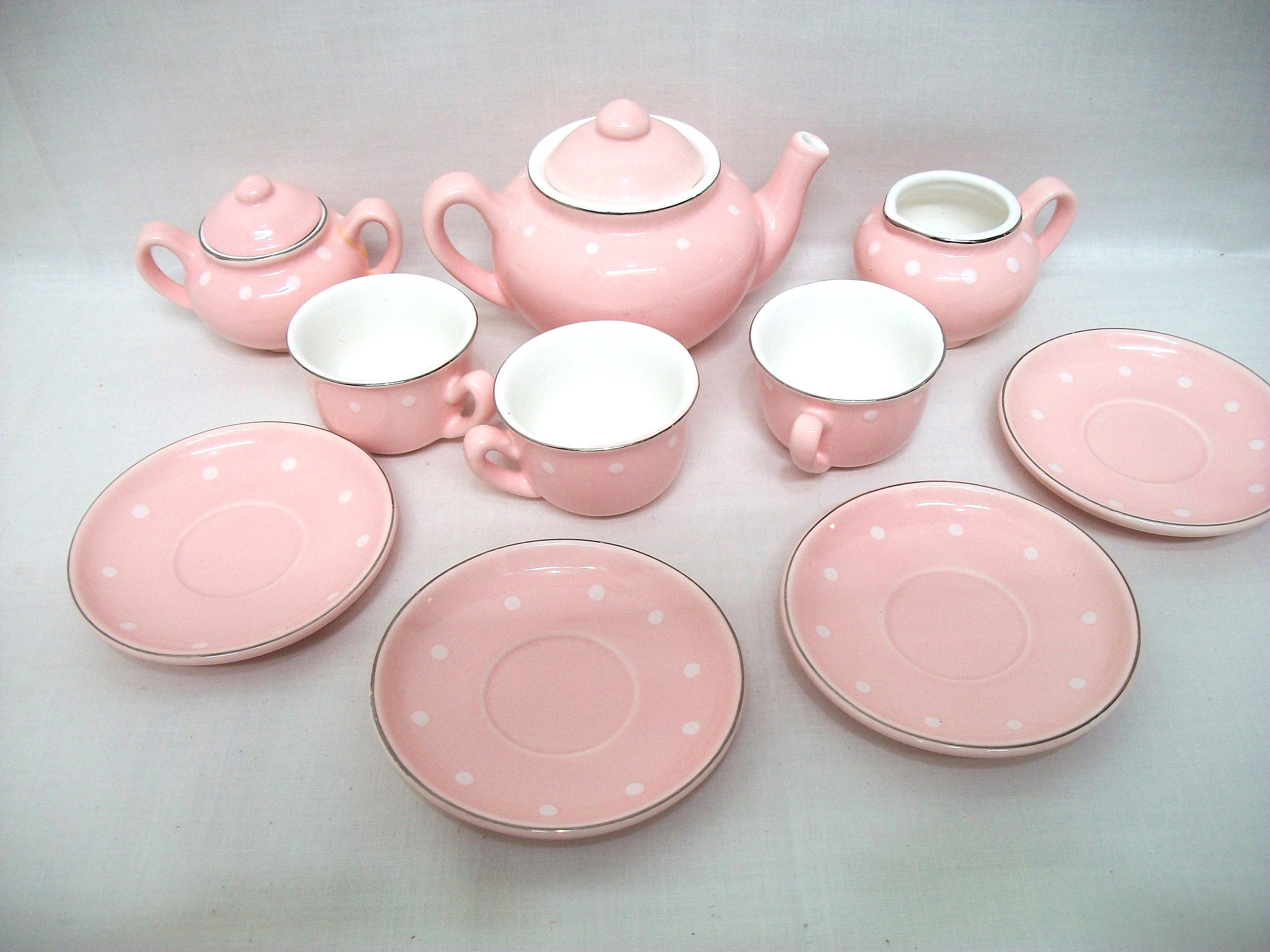 Vintage Childs Tea Set Small Tea Set Pink Polka Dot Tea Set - Etsy