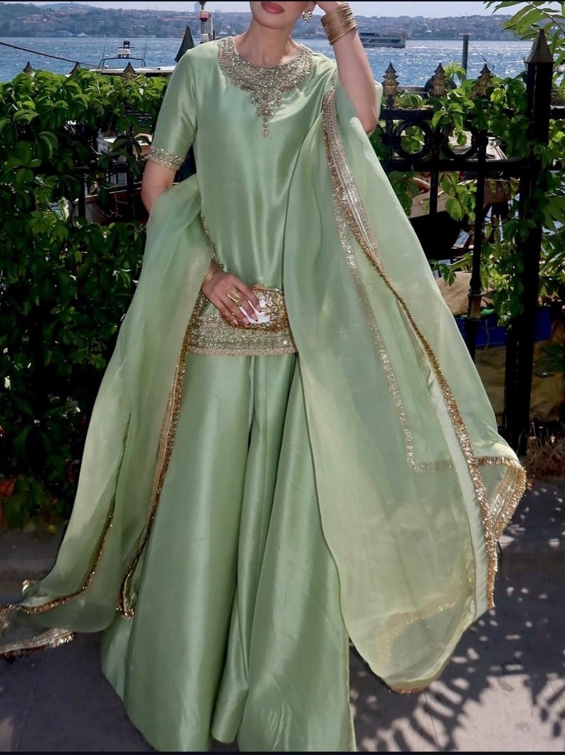 Raw Silk Sharara Dress | Traditional Pakistani/indian Outfit | Party ...