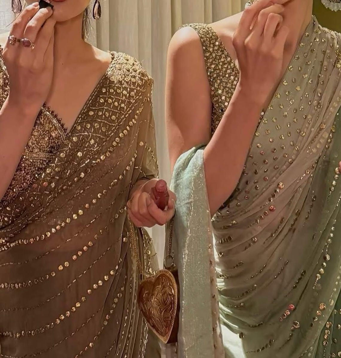 Silver Kamdani Mukaish Saree: Pure Crinkle Chiffon, Pakistani Bridal ...