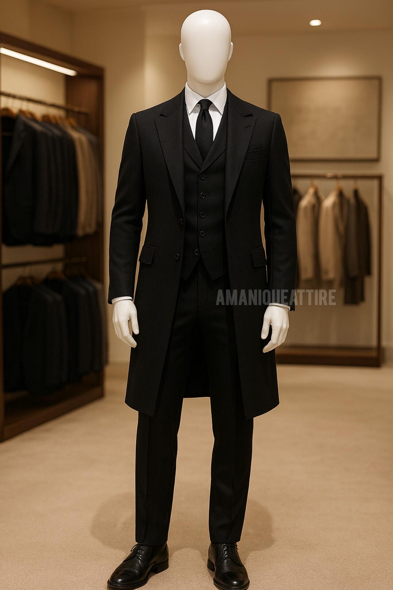 Mens Black Three Piece Frock Coat Suit | Custom Tailored Wedding Outfit ...