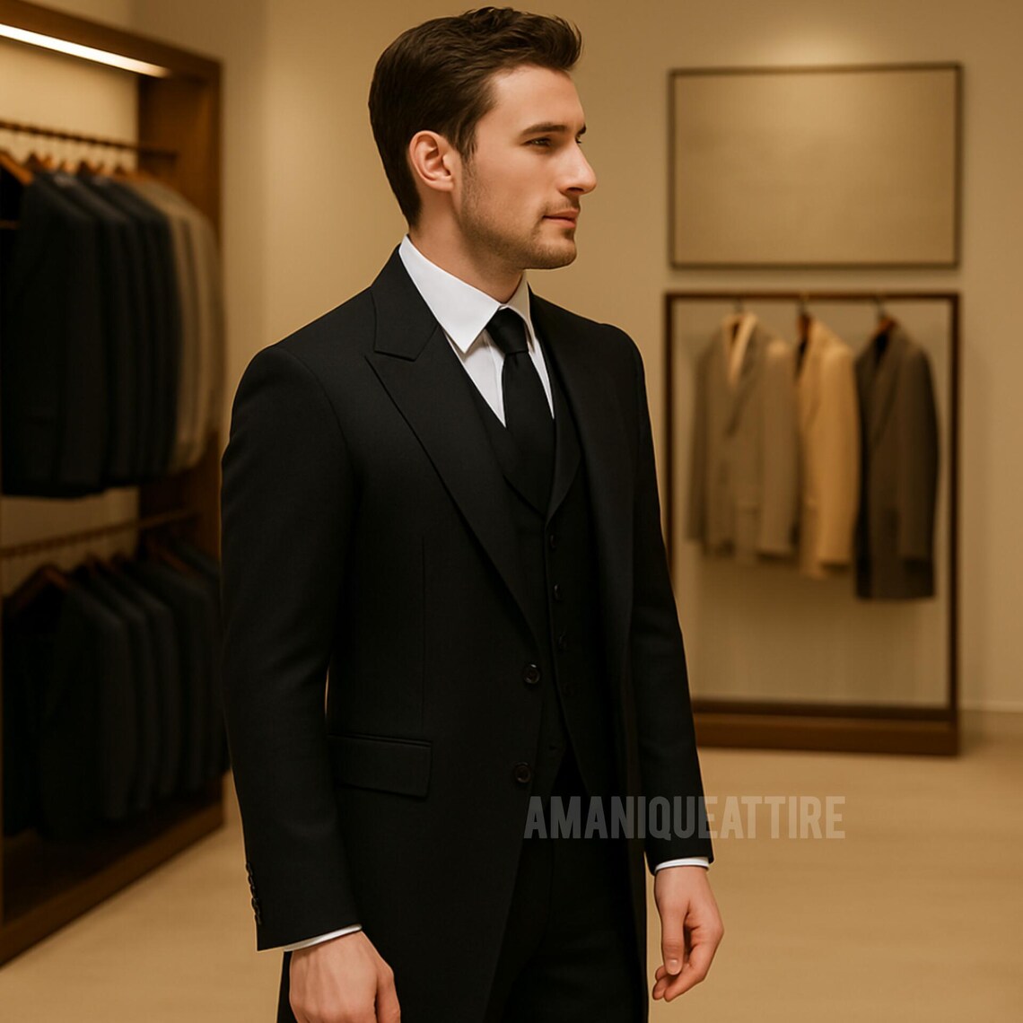 Mens Black Three Piece Frock Coat Suit | Custom Tailored Wedding Outfit ...