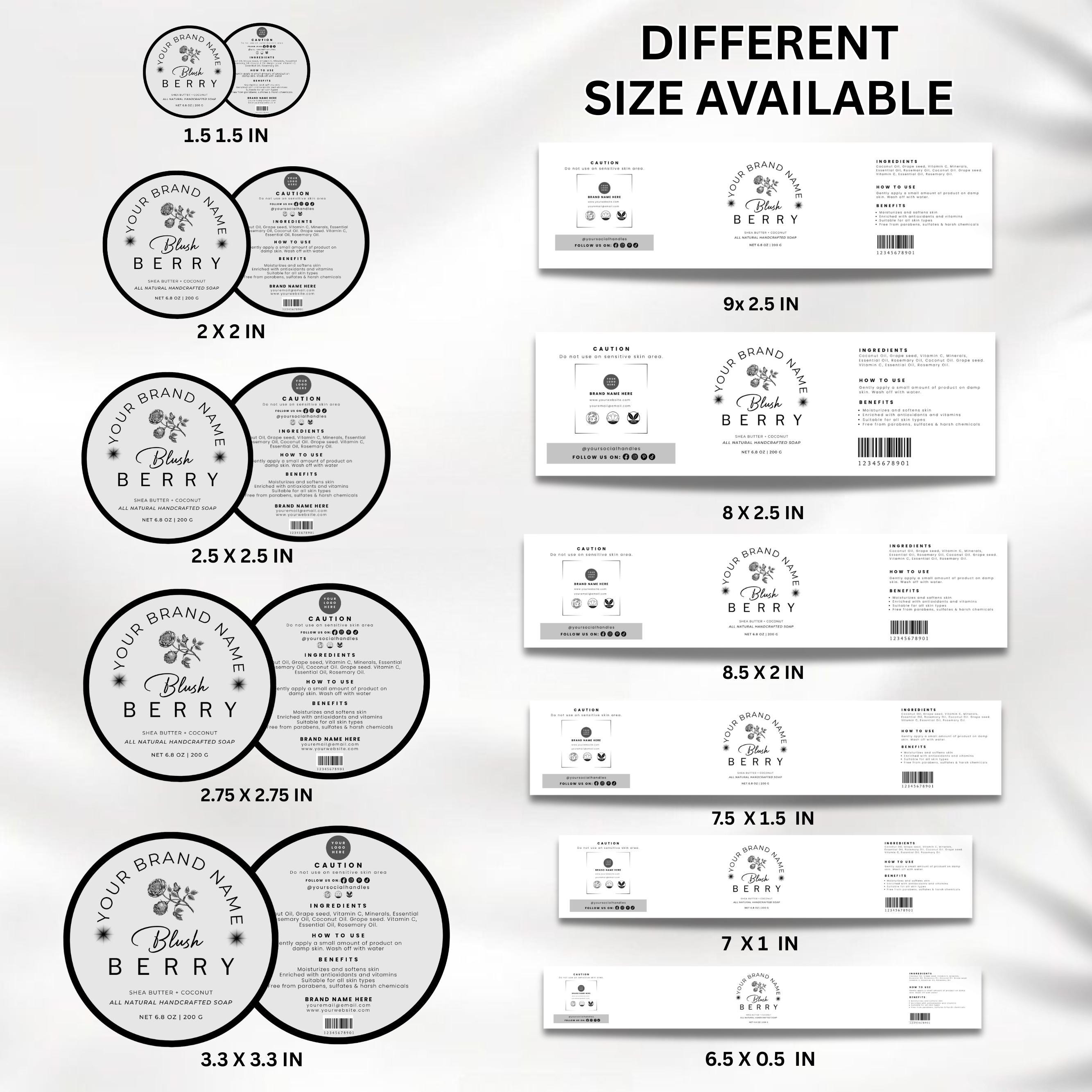 Jar Label Templates Bundle, 12 Sizes, Cosmetic Jar Labels, Minimalistic ...