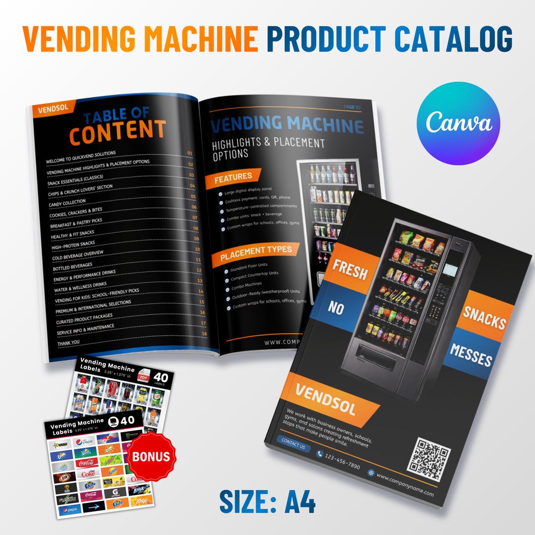 Editable Vending Machine Products Catalog, Vending Drinks Catalog ...