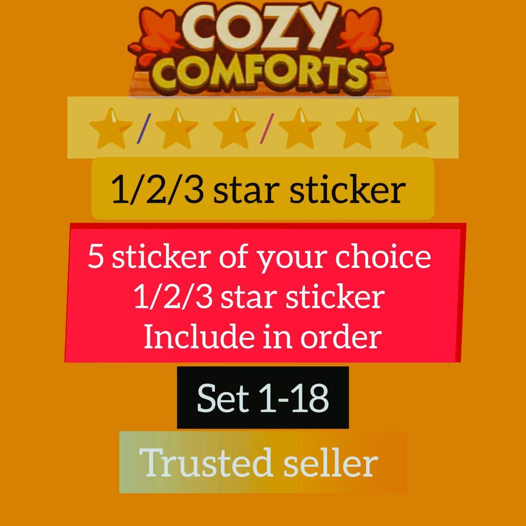 Monopoly Go Stickers 3 Star Cozy Comforts Album (choose Any 5 Sticker 1 ...