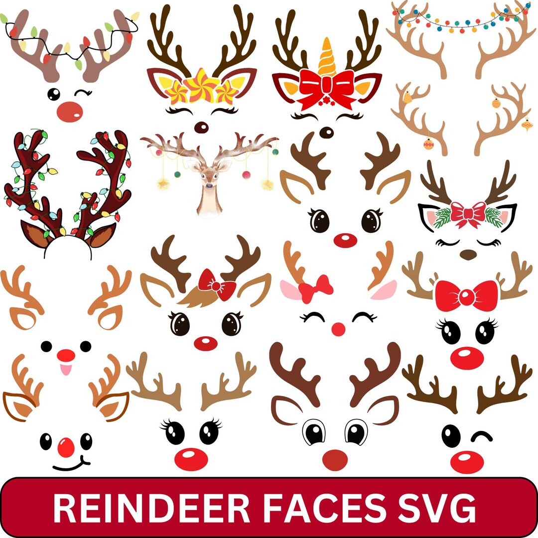 Christmas Reindeer Faces SVG Bundle,printable Reindeer,reindeer Svg ...