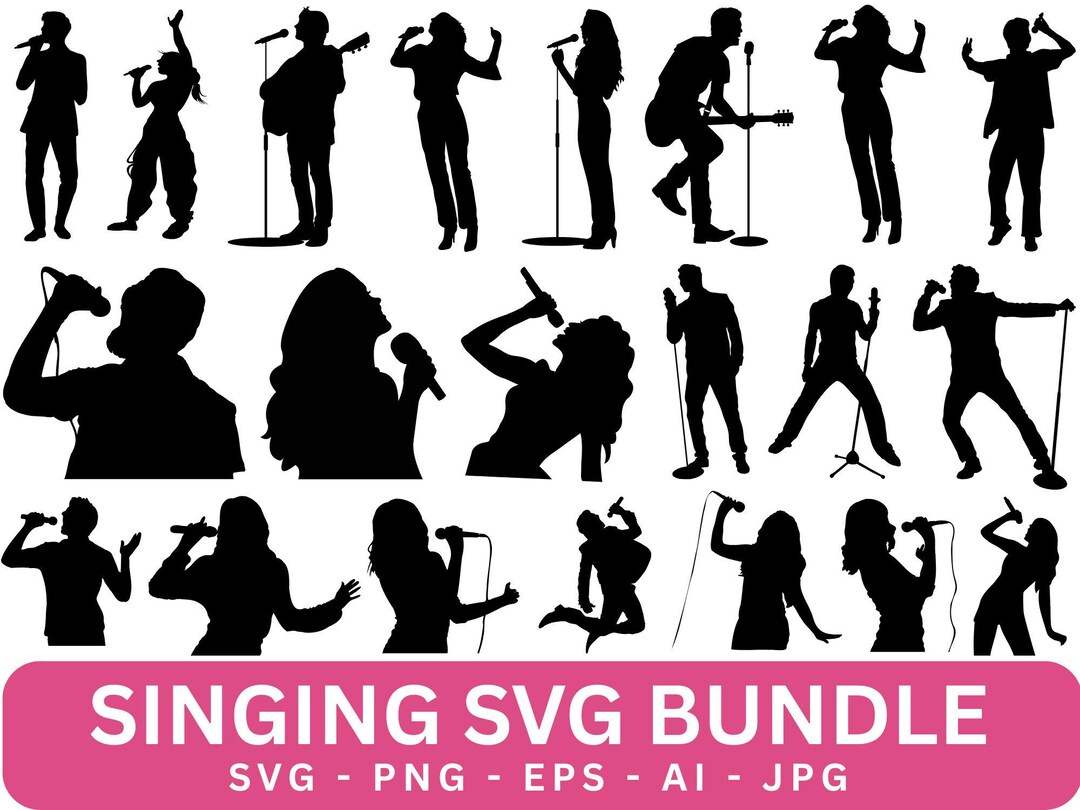 Singer Svg,singer Cut Files,dancing and Singing People Silhouette,woman ...
