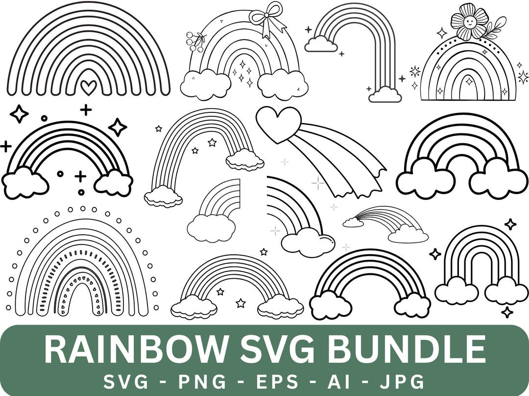Rainbow SVG Bundle: Hand Drawn Cut Files for Cricut (digital Download ...