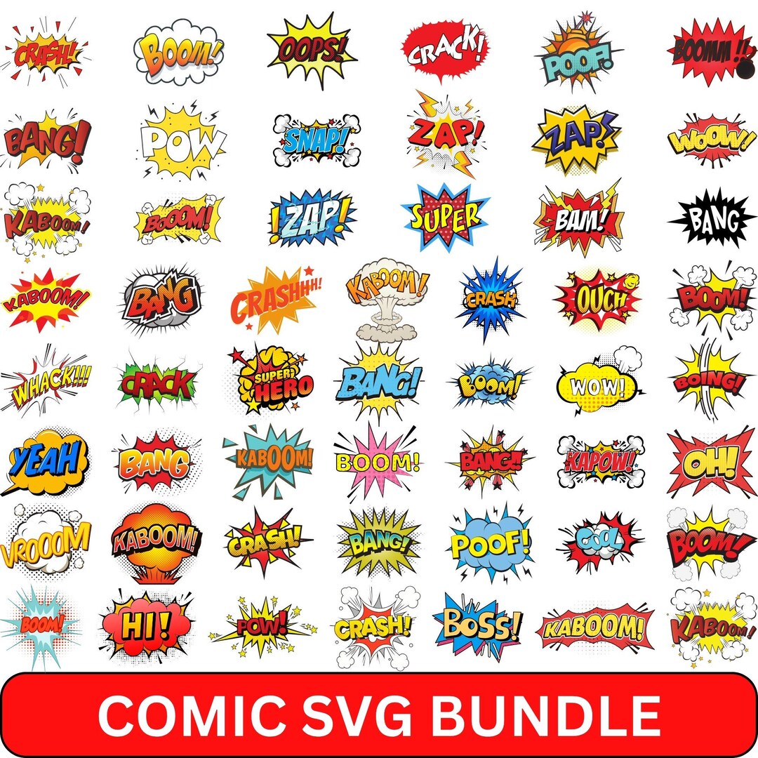 Comic Style Action Svg Bundle,pop Art Text,comic Cartoon Style,comic ...
