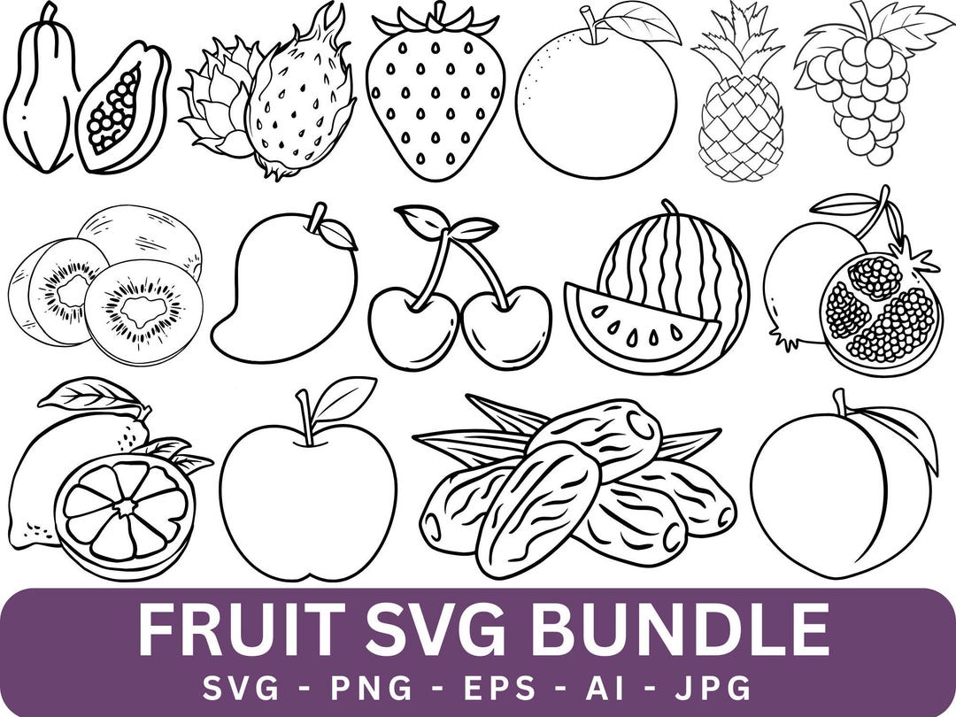 Tropical Fruit & Vegetable Clip Art Bundle: Hand-drawn SVG, PNG, JPEG ...