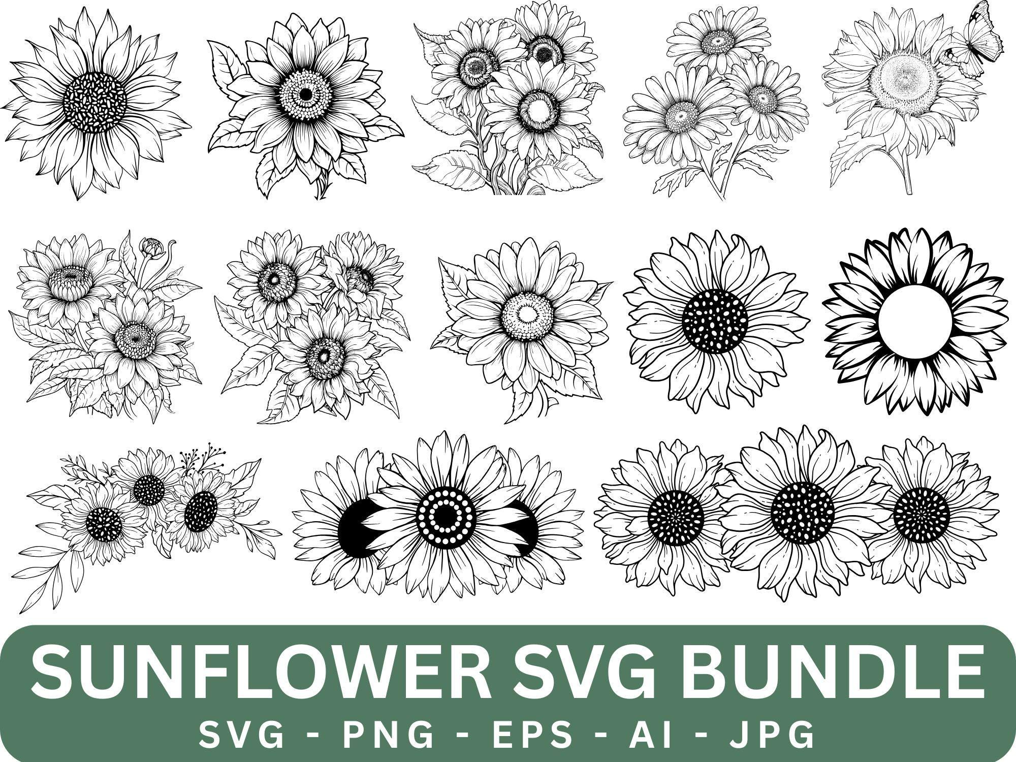 Sunflower SVG Bundle: Monogram Design, Commercial Use (digital Download ...