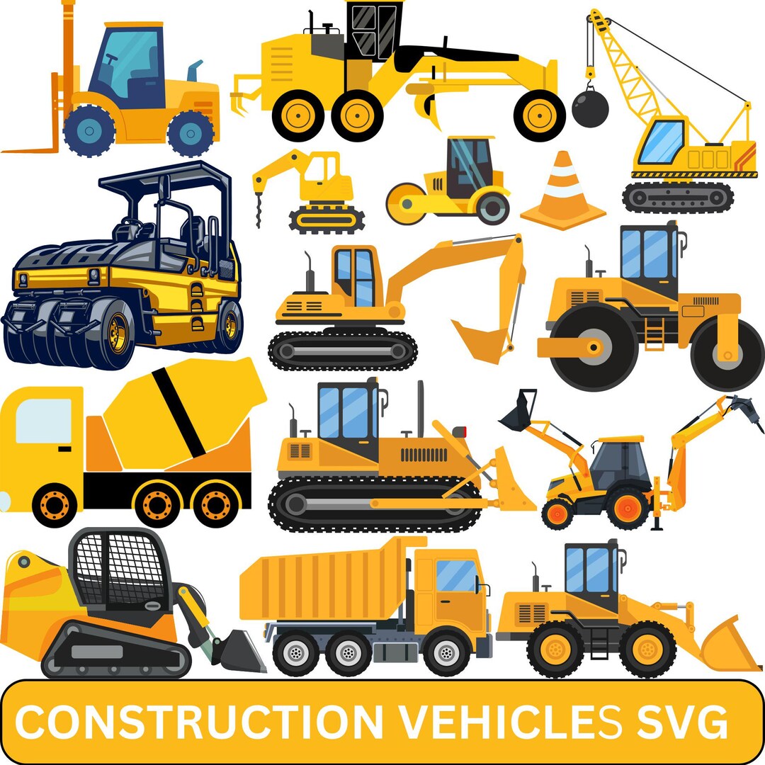 Construction Vehicles SVG Bundle, Trucks, Crane, Bulldozer (digital ...