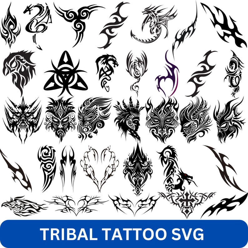 Tribal Tattoo SVG Bundle,tribal Tattoo Cricut,dragon & Flame Designs ...