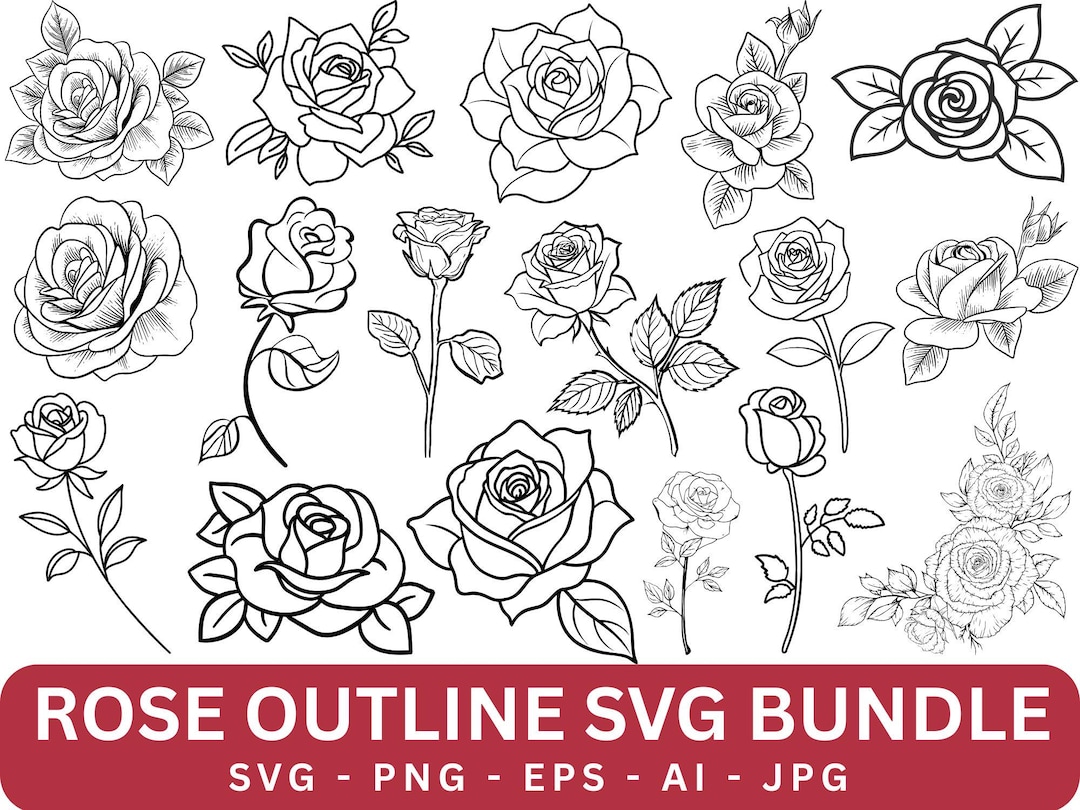 Rose SVG Bundle – Botanical Rose Line Art & Silhouettes, Cut Files ...