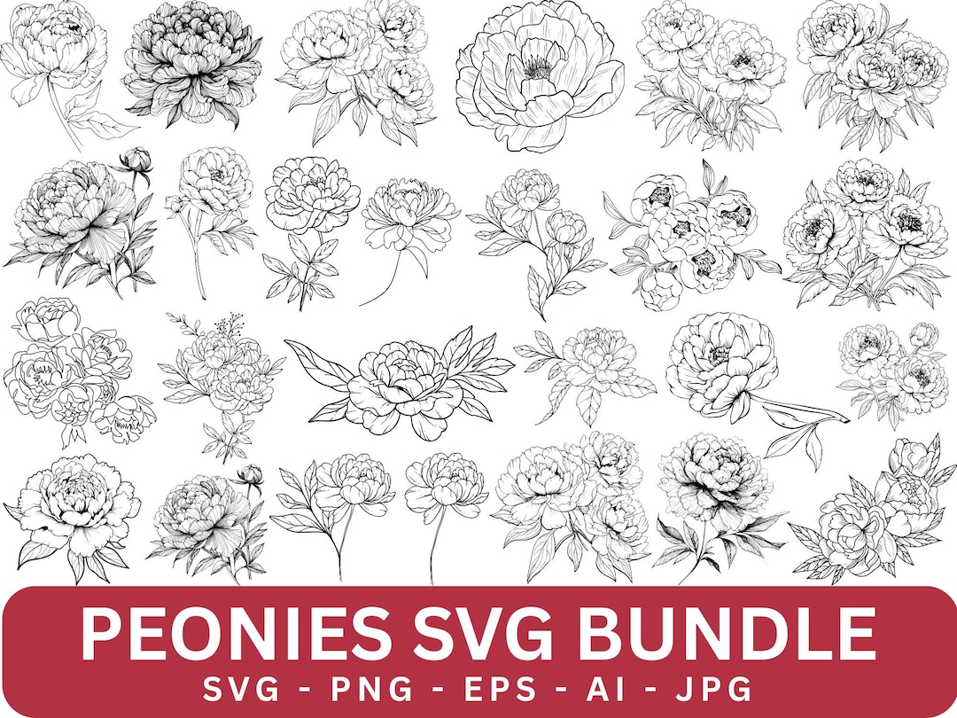 Peonies SVG Bundle, Floral Tattoo Design, Wedding Flowers (digital File ...