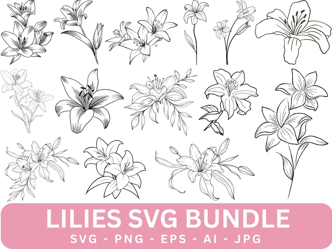 Lily Flower Svg,hand Drawn Lily Monogram,botanical Cut File,lilies ...
