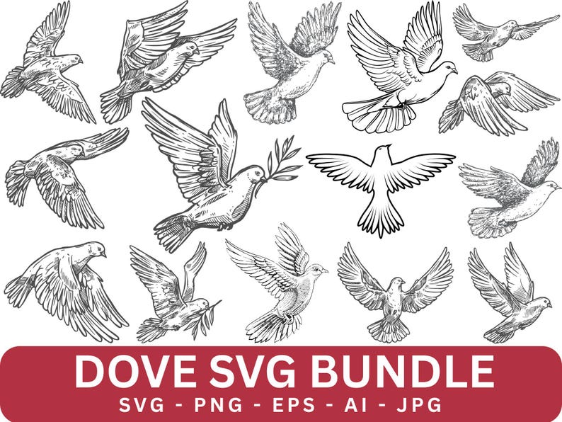 Dove SVG Bundle: Pigeon, Peace, Wedding, Silhouette (digital Download ...
