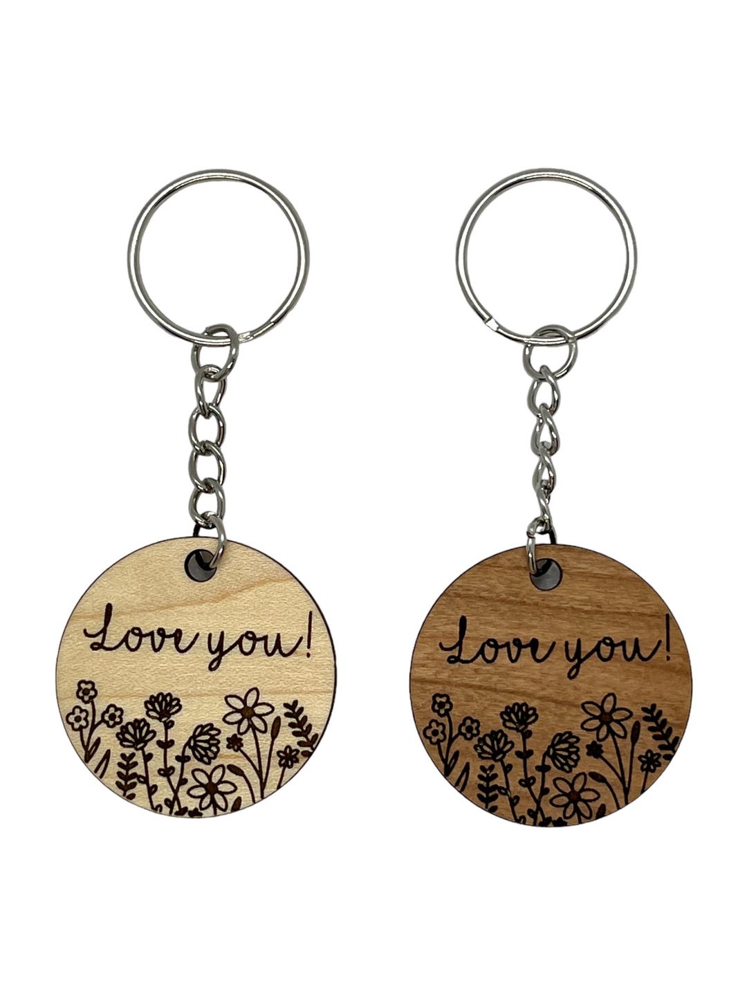 Love You Floral Keychain - Choice of Wood - Wood Keychain - Etsy