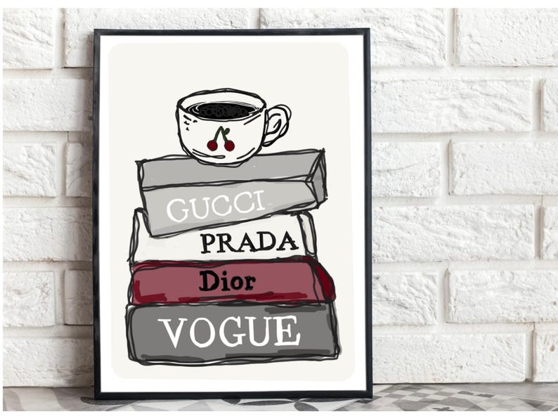 Aesthetic Couture Book Stack Printable Wall Art | Neutral Aesthetic ...
