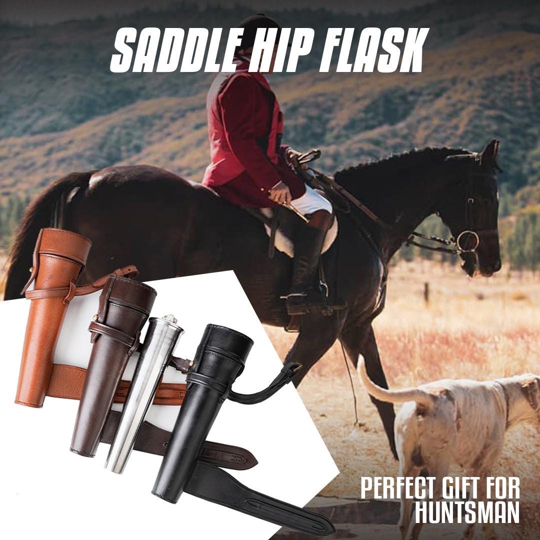 Leather Hunting Flask With Saddle Attach Case: Stainless Steel, Rustic ...