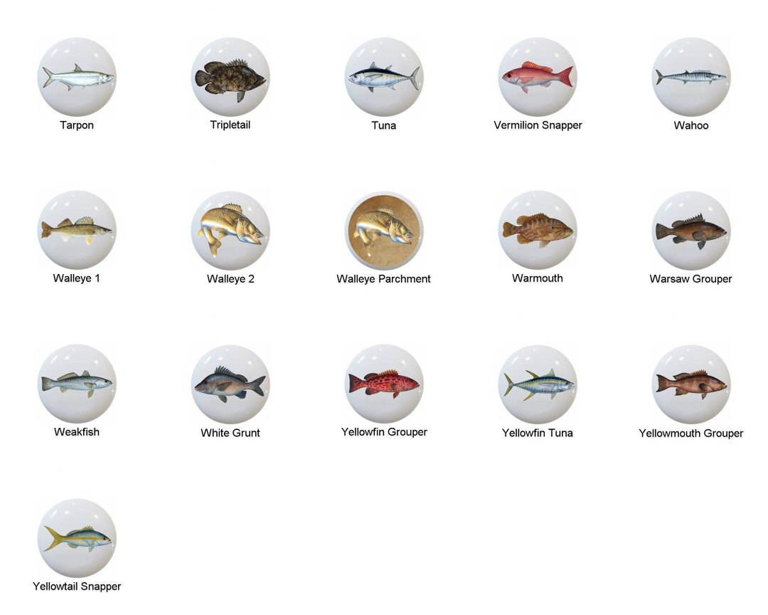 Realistic Fish T Thru Y Fishing DECORATIVE Ceramic Dresser Drawer PULLS ...