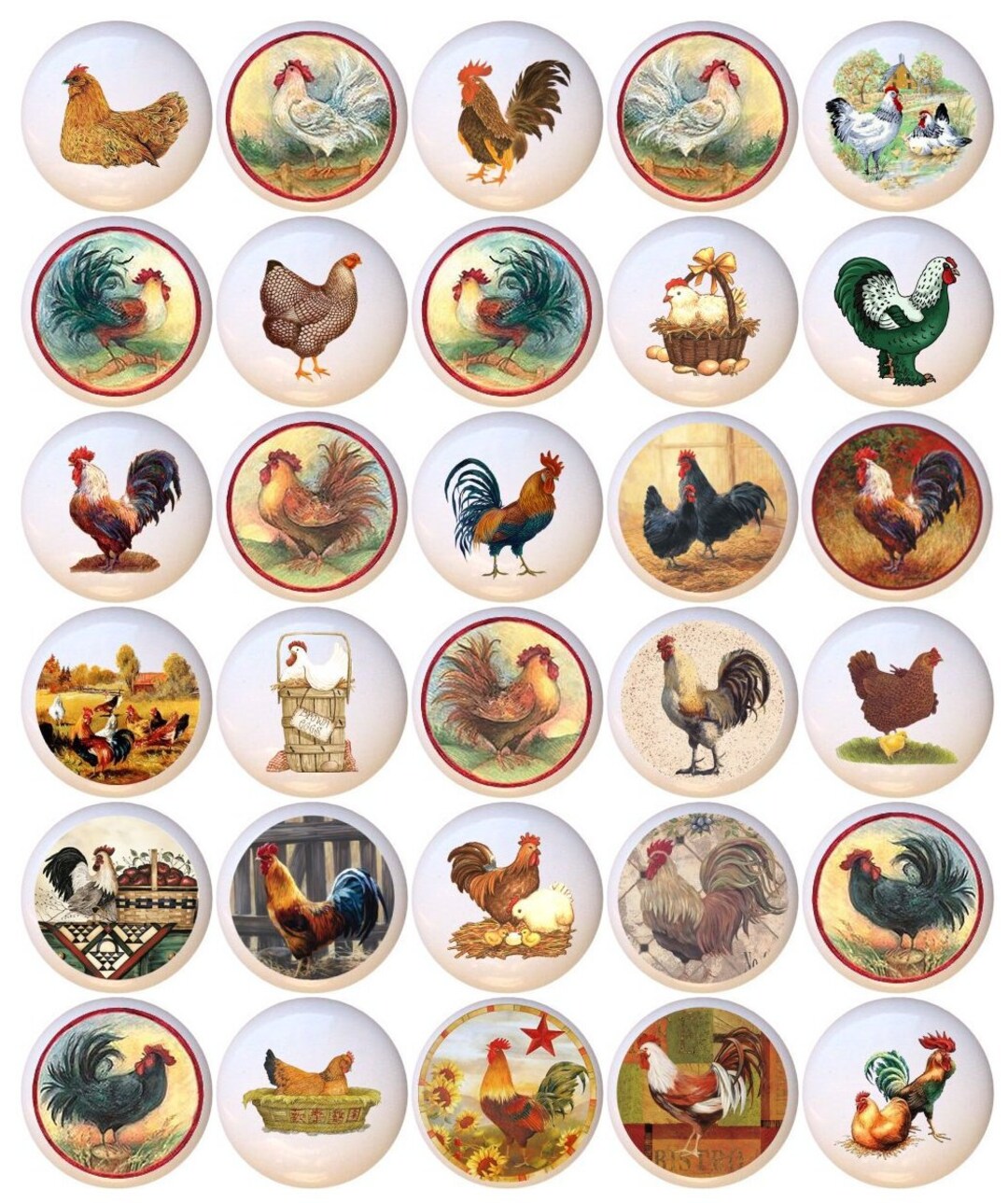 Set of 30 - Kitchen Chicken Rooster Hen Ceramic Drawer Pulls Cabinet Cupboard Knobs - Etsy