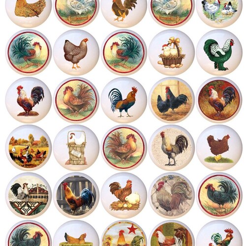 White Chicken Rooster Knobs Kitchen Drawer Pulls Paris Shabby - Etsy