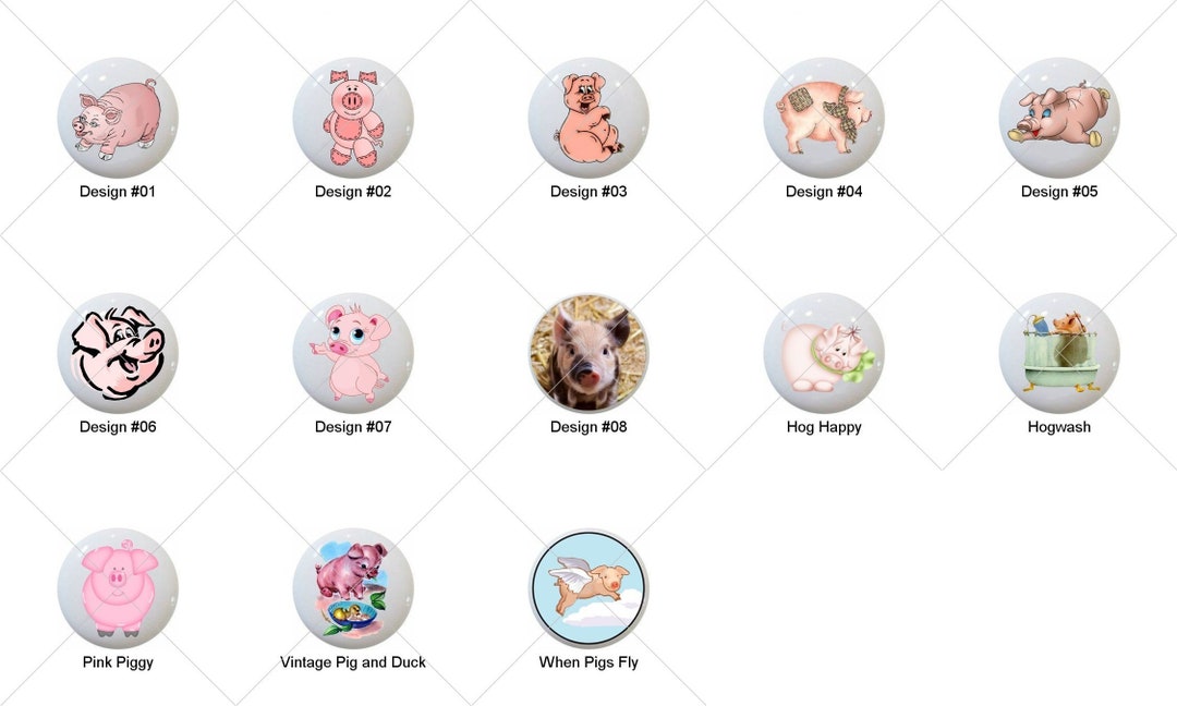 Pig Images on 1.5" DECORATIVE Glossy Ceramic Dresser Drawer PULLS ...