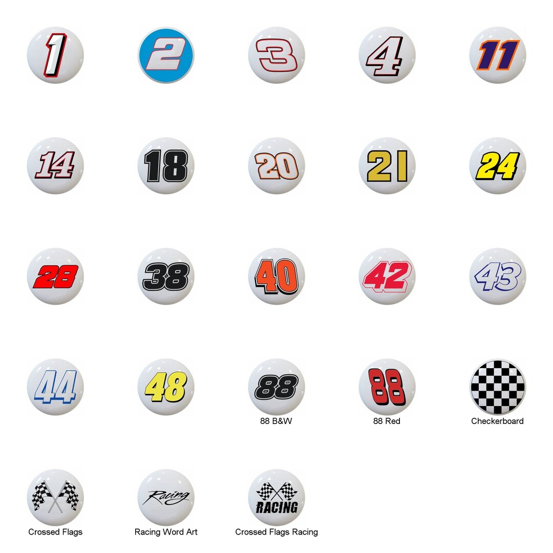 Racing Race Cars Numbers DECORATIVE Ceramic Dresser Drawer PULLS ...