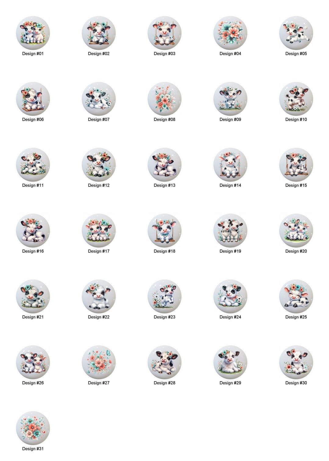 Cute Baby Cows Coral Blue Flowers Images by Infiniteideasmarket 1.5 ...