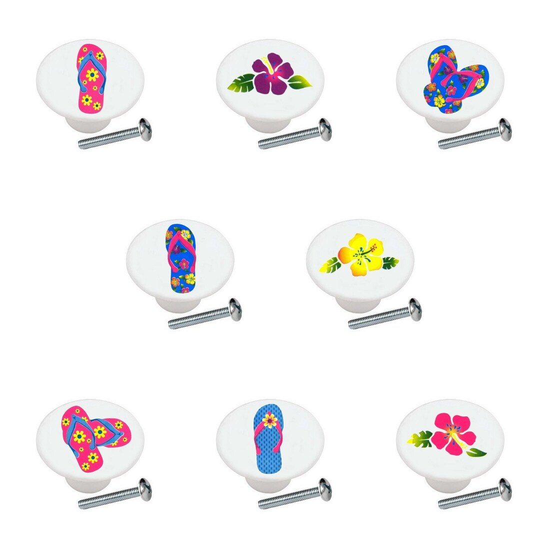 Hawaiian Flip Flops Hibiscus Flowers Pink Purple Blue Yellow DECORATIVE Glossy Finish Ceramic ...