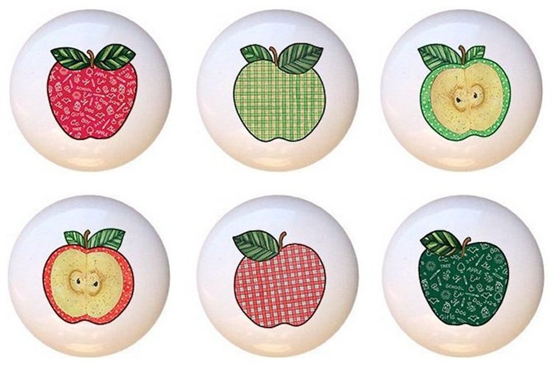Set of 6 - Fabric-look Apples Decorative Glossy Ceramic Drawer Pulls ...