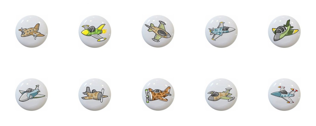 Set of 10 Knobs - Military Aircraft Airplanes - DECORATIVE Ceramic ...