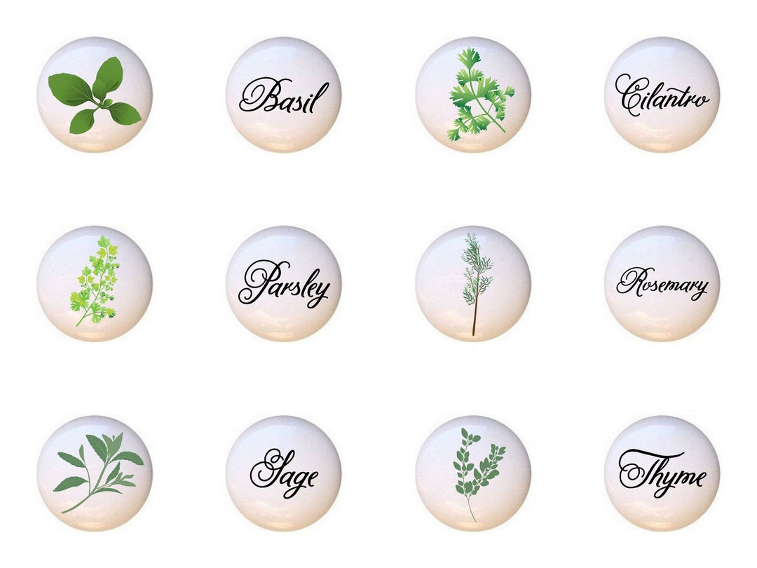 Culinary Herbs & Spices Ceramic Knobs - Kitchen Cabinet Drawer Pulls ...