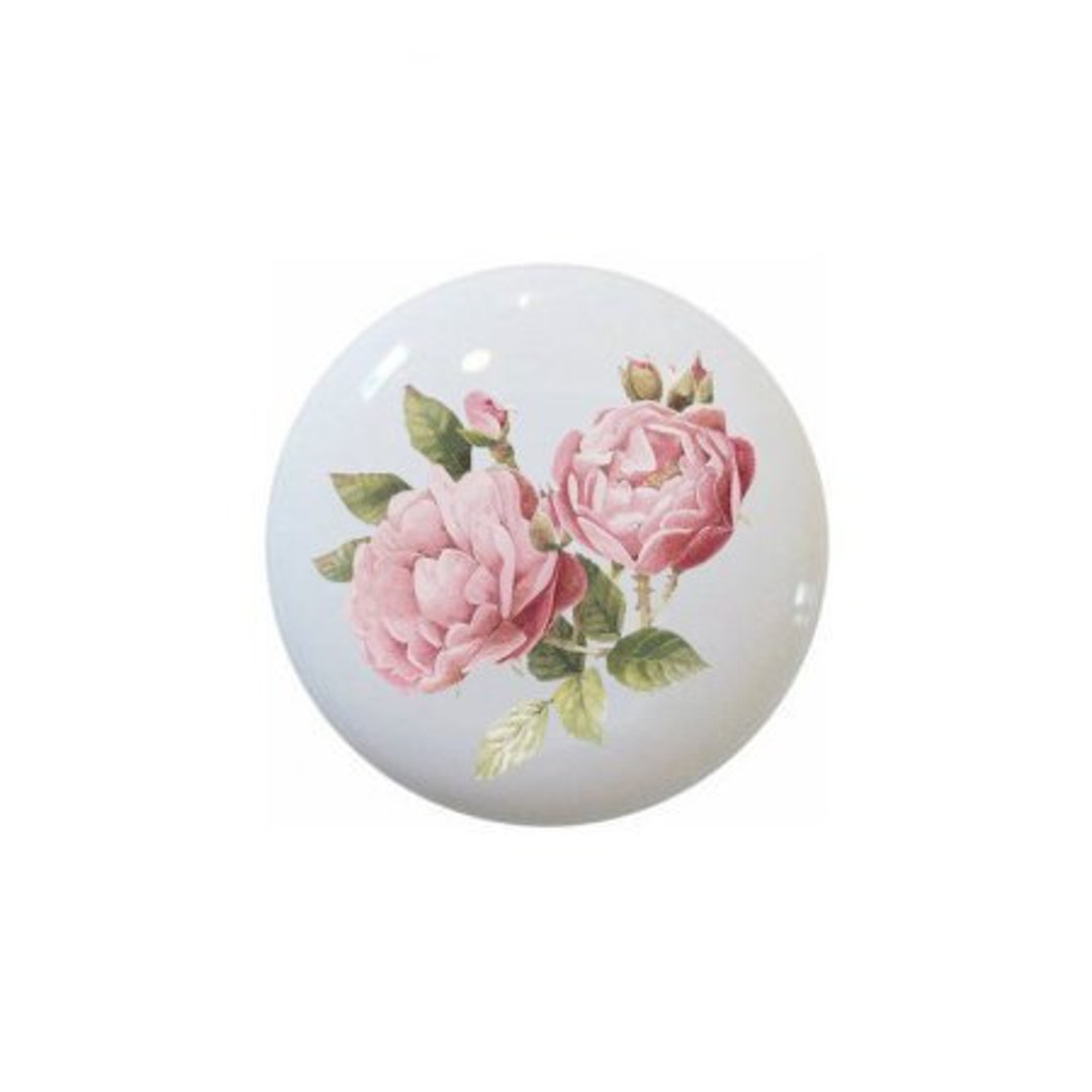Light Pink Roses Flower DECORATIVE Ceramic Dresser Drawer PULLS Cabinet ...