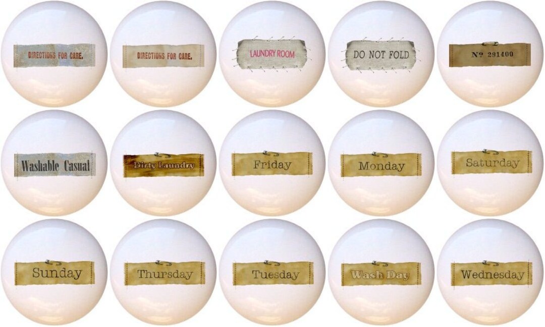 Set of 15 - Dirty Laundry Room Labels Ceramic Drawer Pull Cabinet Knobs ...