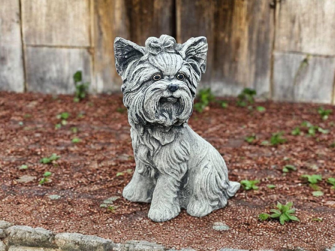 Painted Yorkshire Terrier Statue Concrete Yorkie Girl With Bow Figure ...